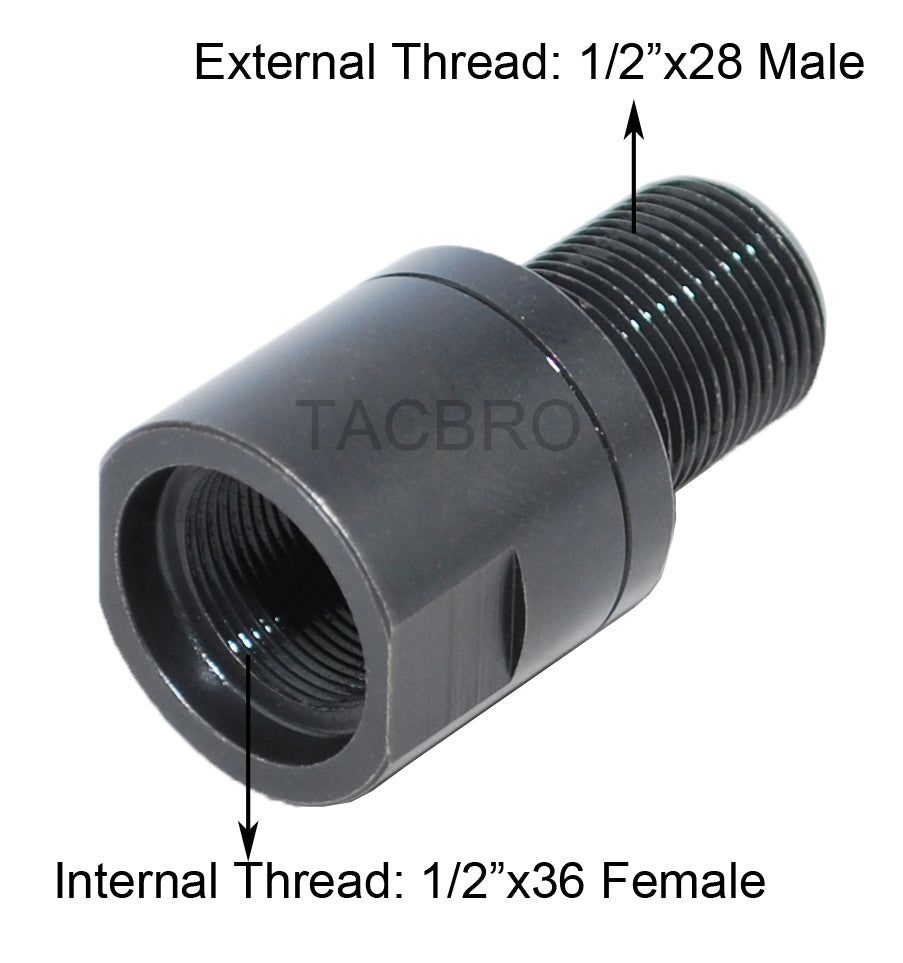 Steel Muzzle Thread Adapter Covert 1/2x36 to 1/2x28 with CrashWasher ...